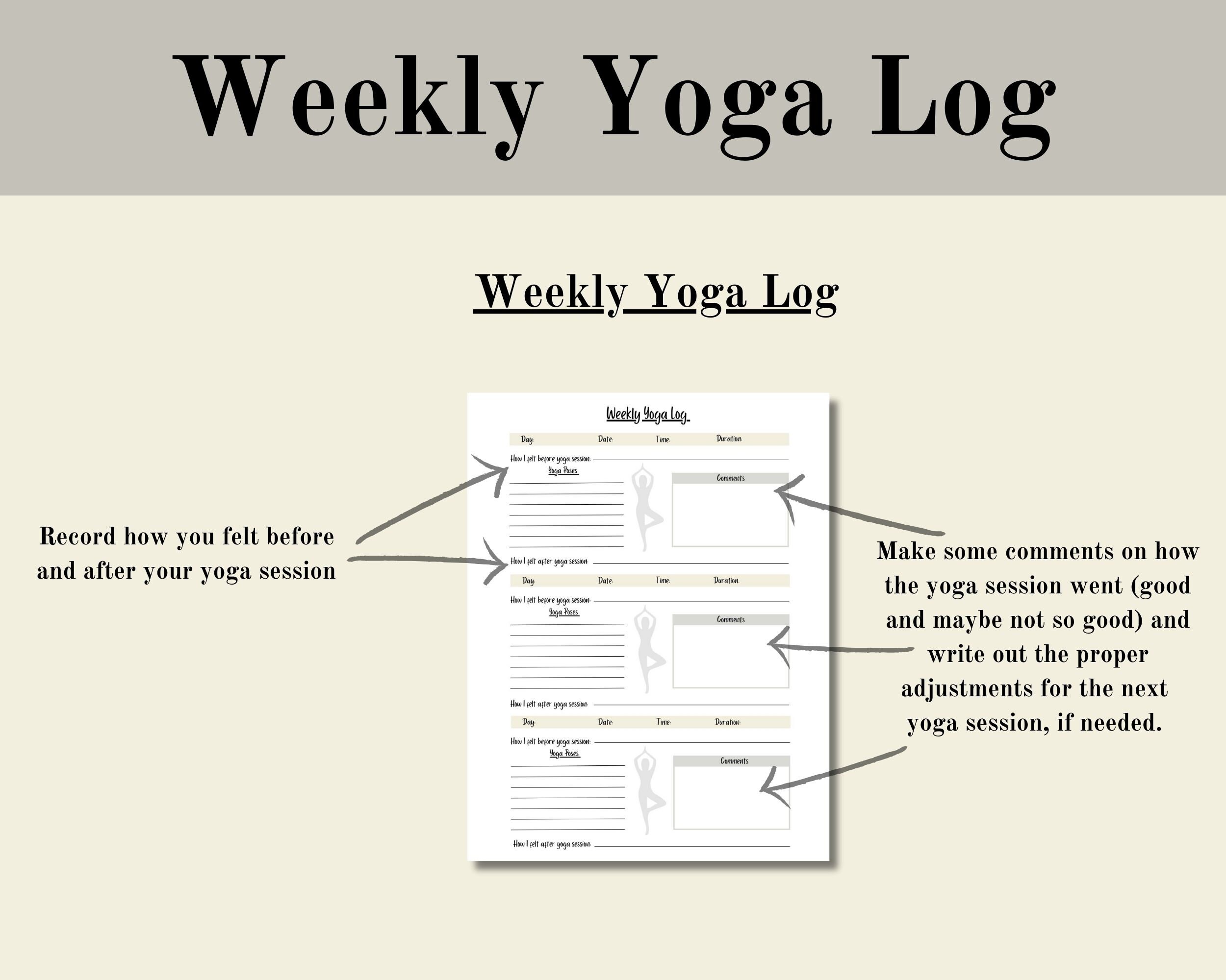Printable Yoga Log, Yoga Tracker, Yoga Log, Weekly Yoga Log, Yoga ...
