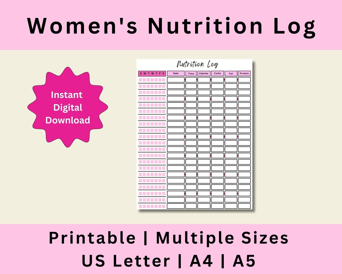 Nutrition Log, Printable Nutrition Log, Nutrition Tracker, Meal Tracker ...