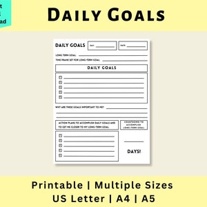 Daily Goals Printable, Daily Goal Sheet, Goal Setting Printable, Goal ...