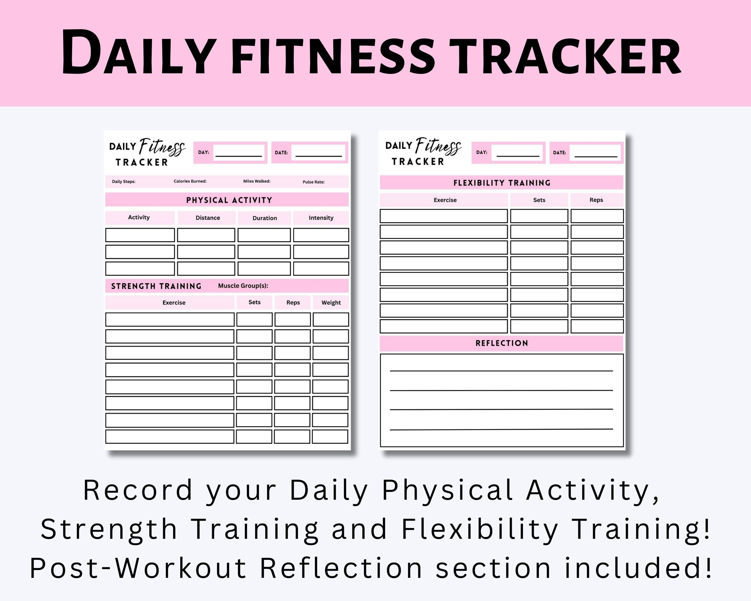 Daily Fitness Tracker Printable, Fitness Planner, Fitness Journal ...