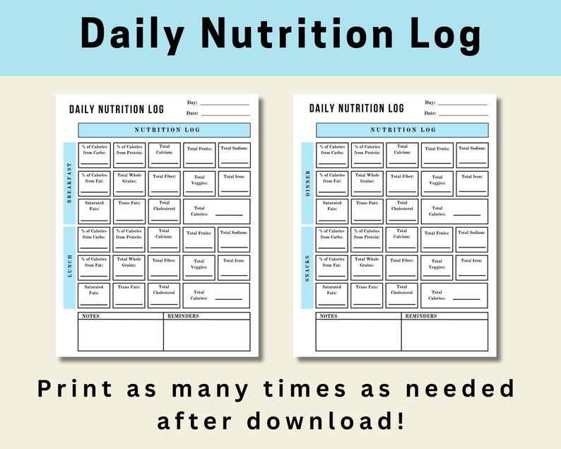 Printable Nutrition Log, Daily Nutrition Log, Meal Tracker, Food ...
