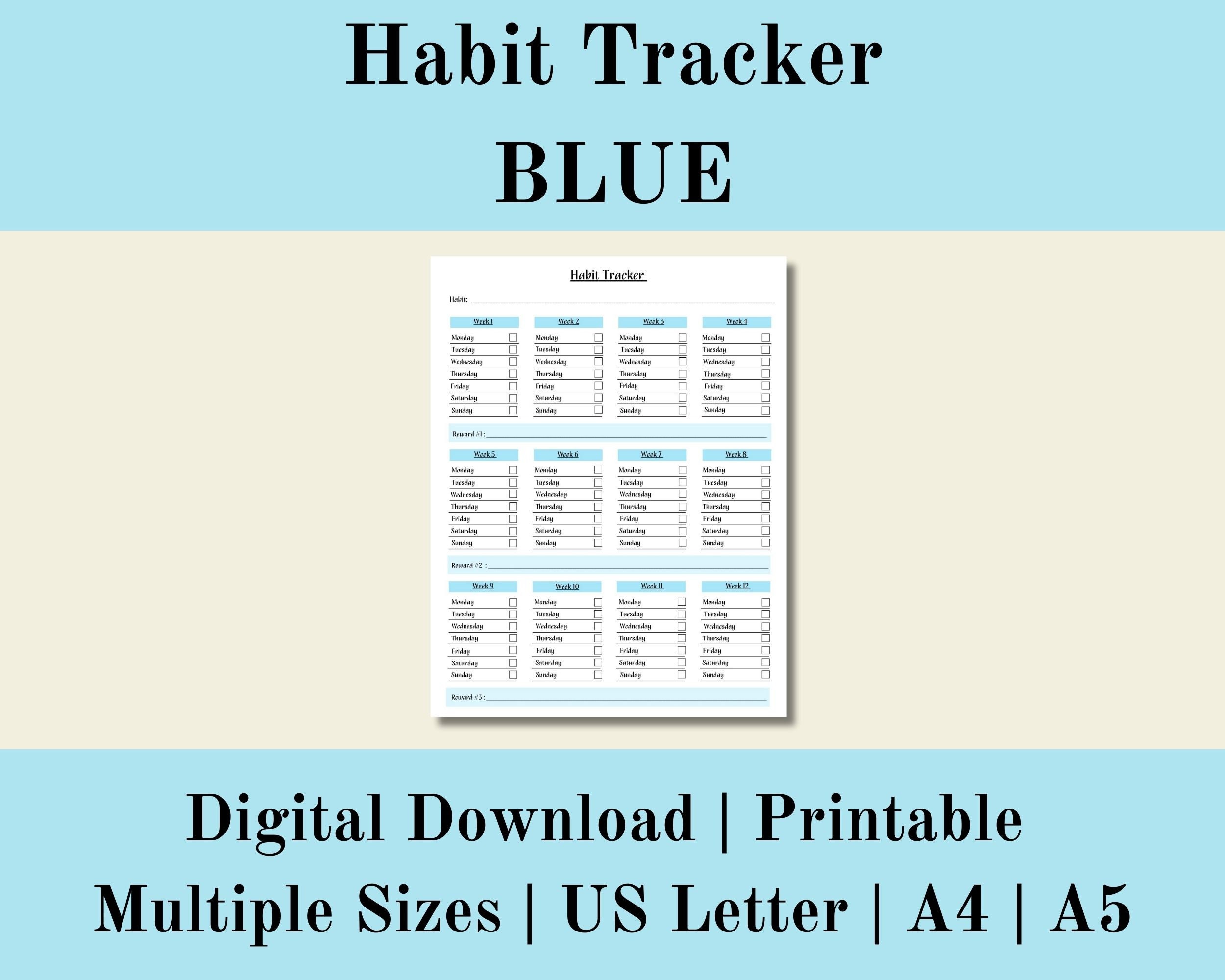Monthly Habit Tracker Blue Printable, Weekly Tracker Digital, Habit ...