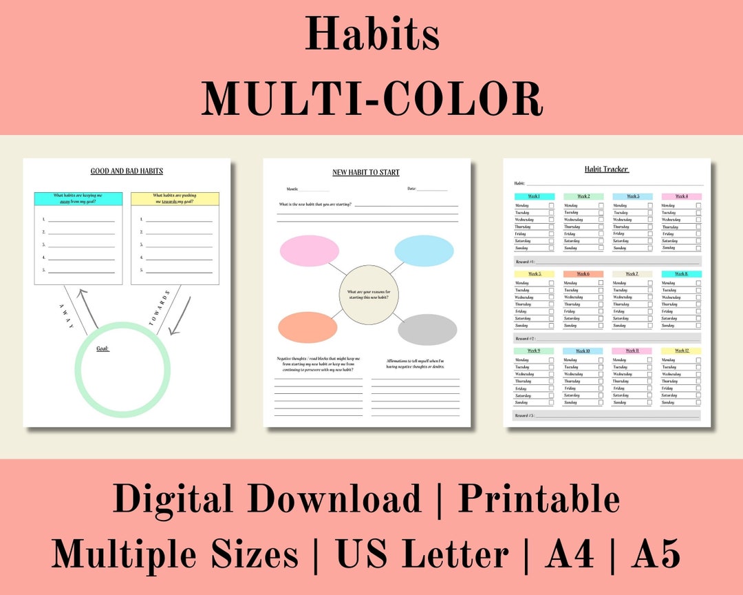 Multi Color Monthly Habit Tracker Printable, Weekly Tracker Digital ...