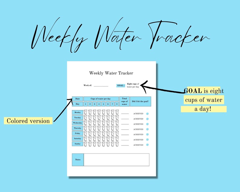 Water Tracker Printable, Hydration Tracker, Habit Tracker, Water Intake ...