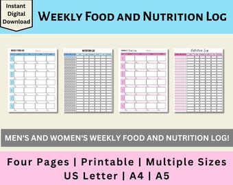 Daily Food Log, Printable Daily Food Log, Meal Tracker, Food Tracker ...