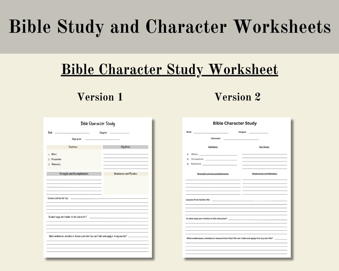 Bible Study and Character Worksheets, Digital Bible Study, Bible ...