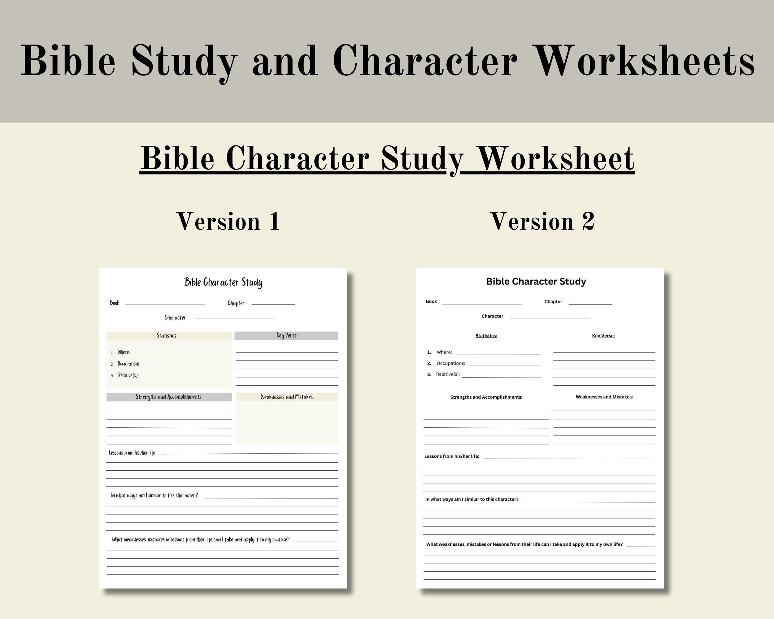 Bible Study and Character Worksheets, Digital Bible Study, Bible ...