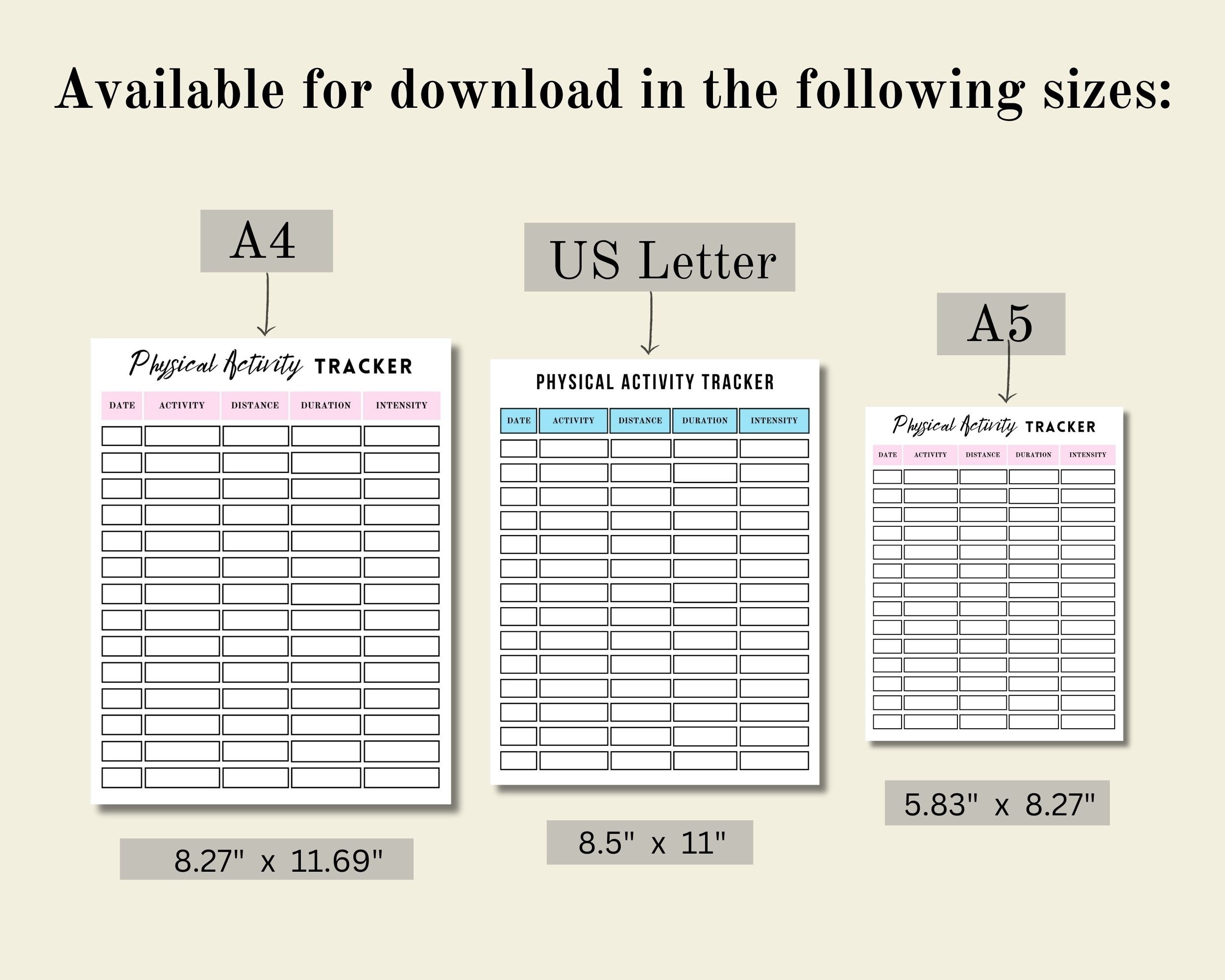 Physical Activity Tracker Printable, Physical Activity Log, Workout Log ...