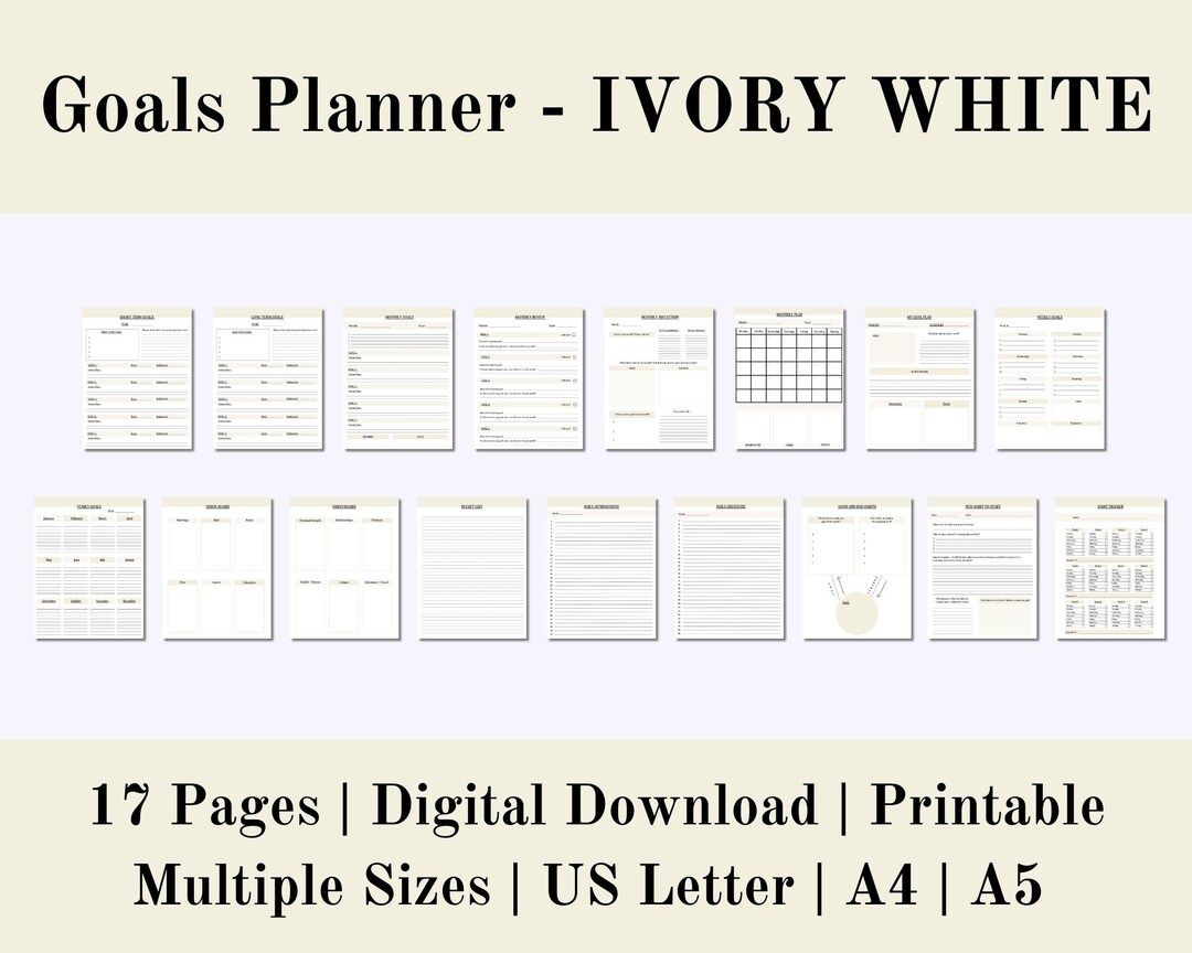 Goals Planner, Vision Board, Habit Tracker, Printable Digital Goal ...