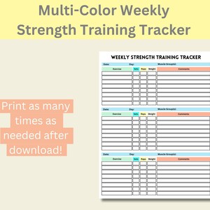 Goal Setting Worksheet, Weekly Strength Training Tracker Printable ...