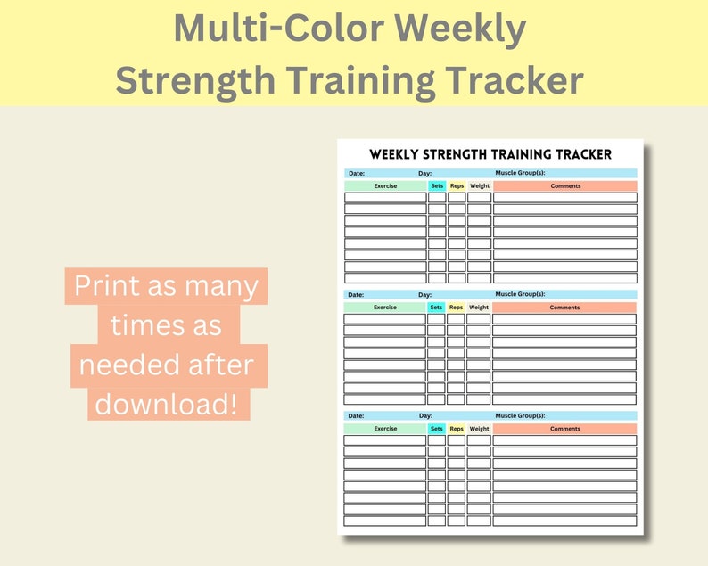 Goal Setting Worksheet, Weekly Strength Training Tracker Printable ...