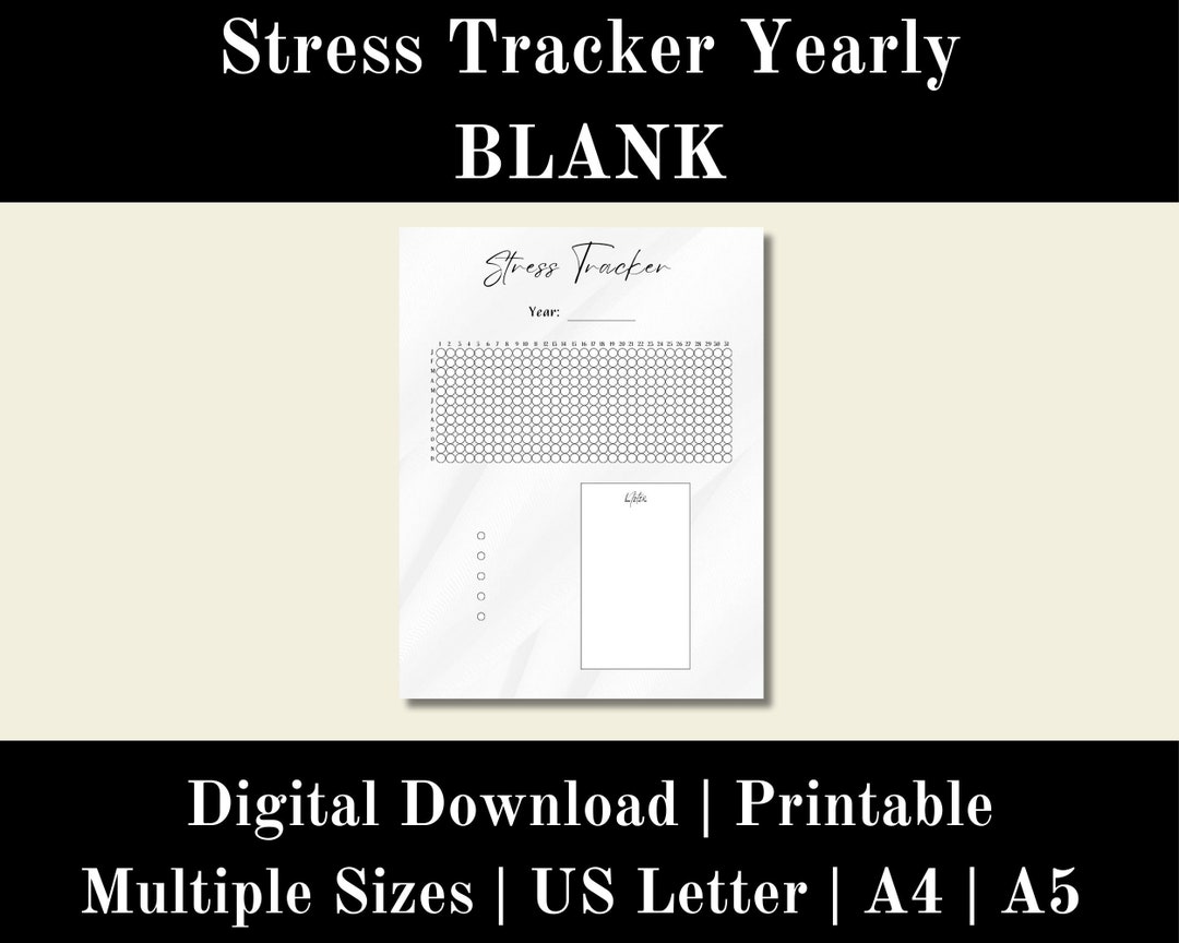Yearly Stress Tracker Blank Printable, Stress Worksheet Journal Digital ...