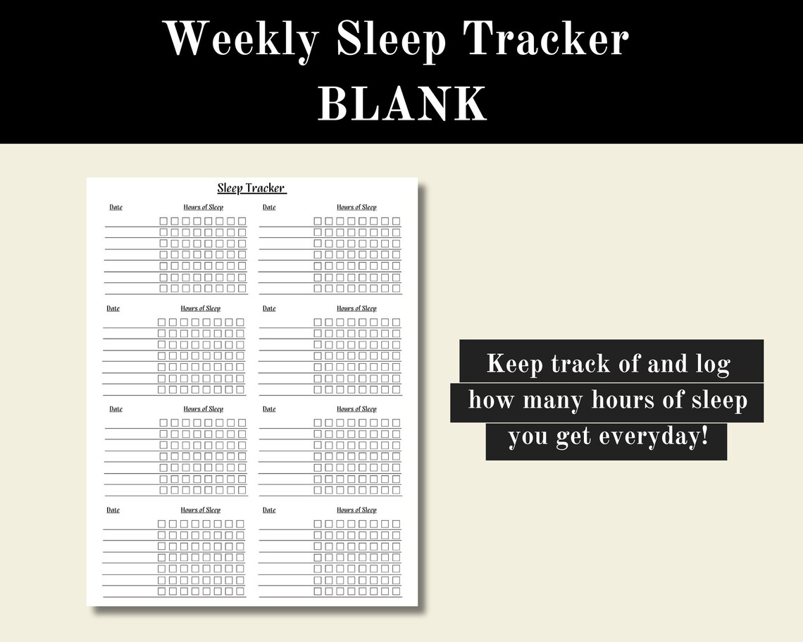 Blank Weekly Sleep Tracker Printable, Daily Sleep Log Digital ...
