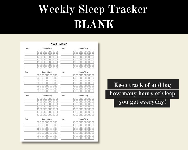 Blank Weekly Sleep Tracker Printable, Daily Sleep Log Digital ...