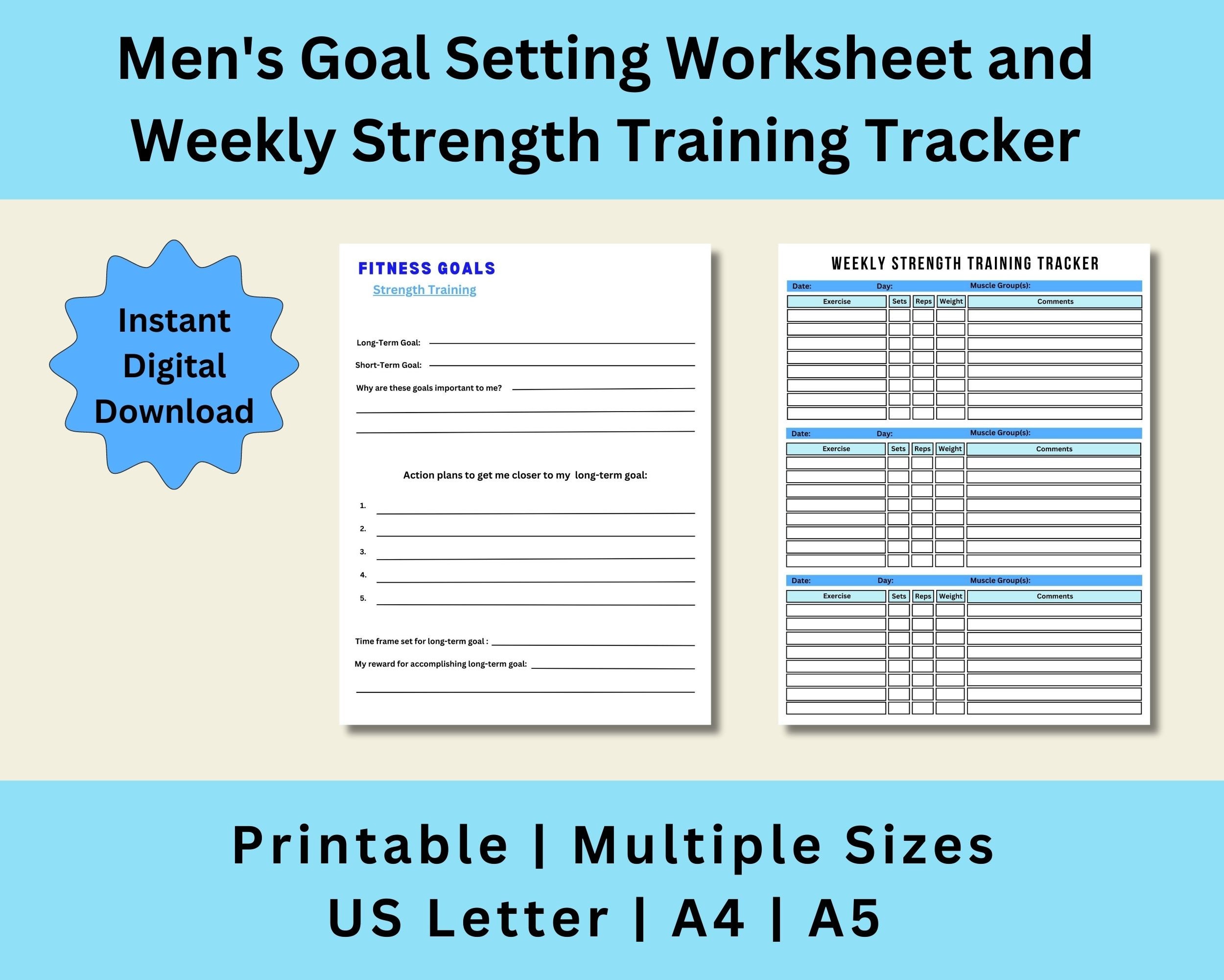 Weekly Strength Training Tracker Printable, Goal Setting Worksheet ...