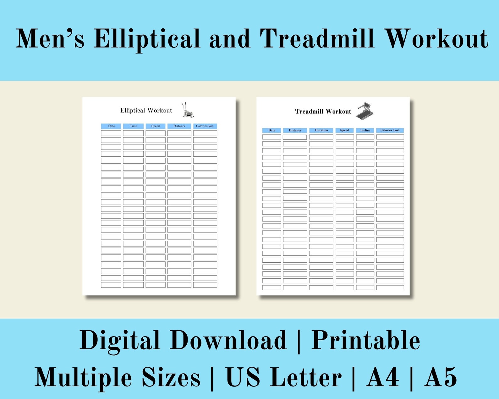Mens Elliptical and Treadmill Workout, Elliptical Log, Treadmill Log ...