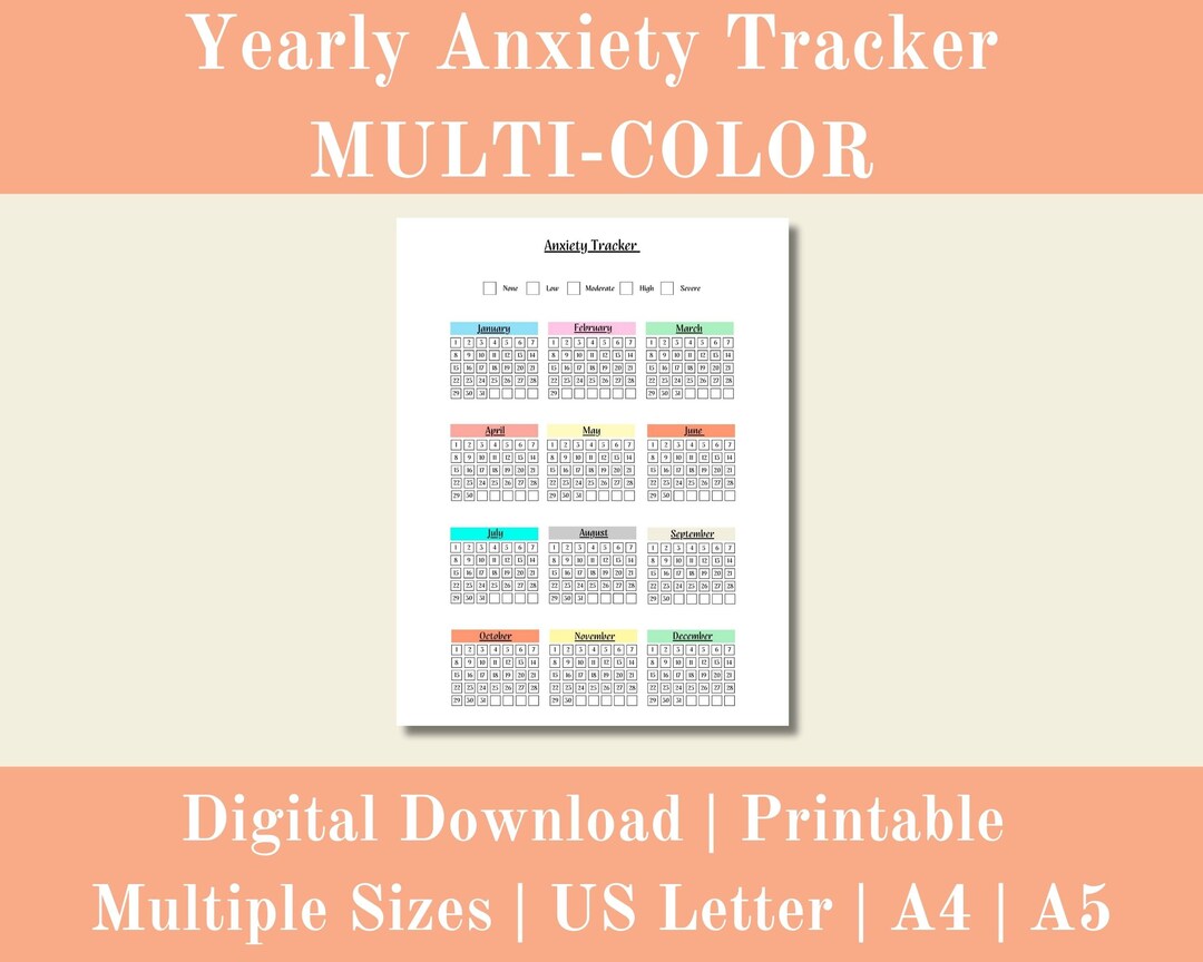Yearly Anxiety Tracker Multi Color Printable, Anxiety Worksheet Journal ...