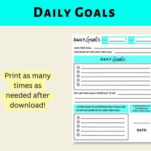 Daily Goals Printable, Daily Goal Sheet, Goal Planning, Goal Setting ...