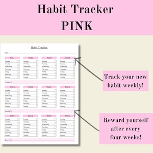 Pink Monthly Habit Tracker Printable, Weekly Tracker Digital, Habit ...