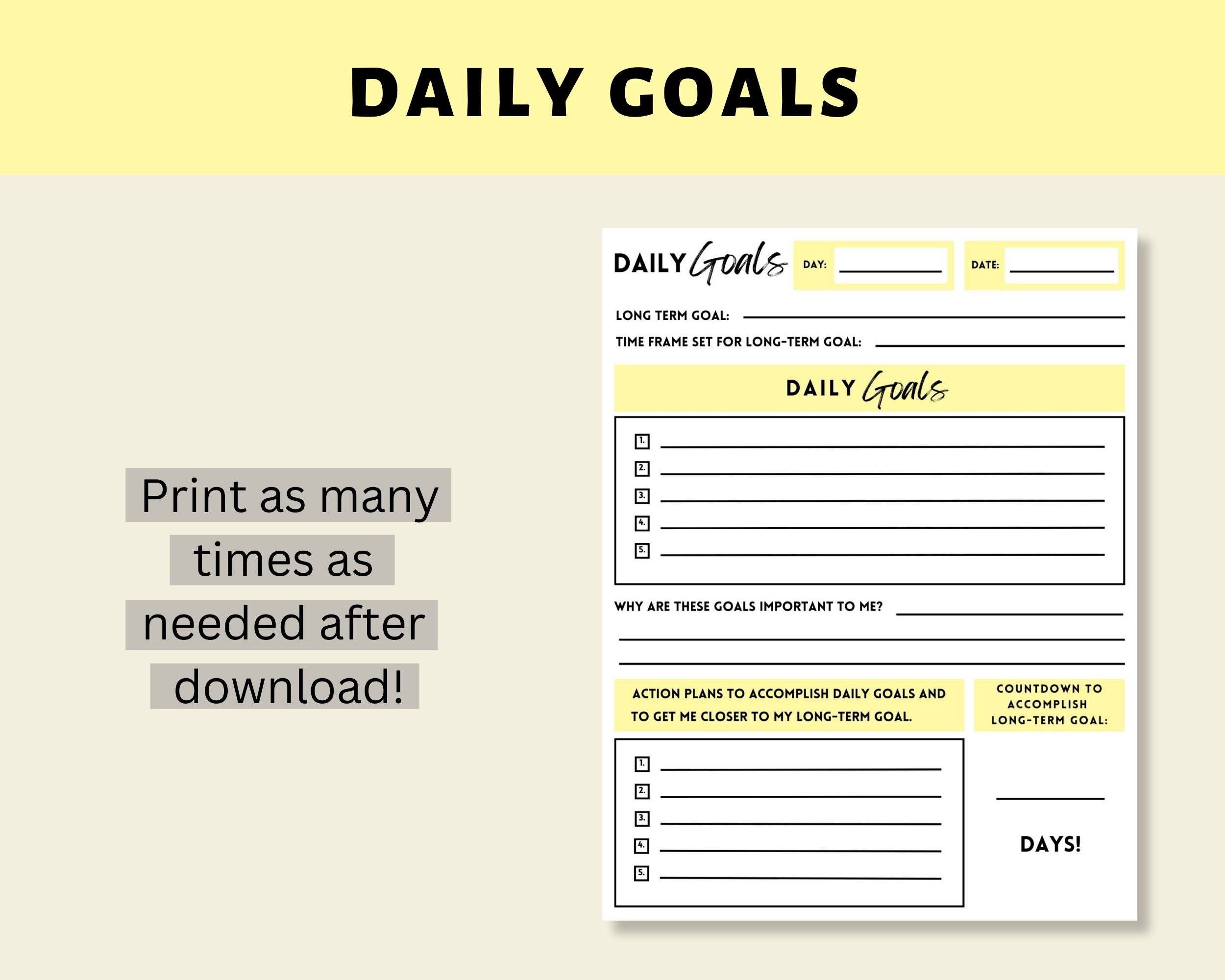 Metas Diarias Imprimibles, Configuración de Metas Imprimible, Hoja de ...