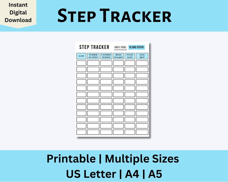 Step Tracker Printable, Daily Step Log Printable, Fitness Tracker ...
