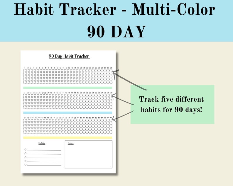 90 Day Habit Tracker Multi Color Printable, Weekly Tracker Digital ...