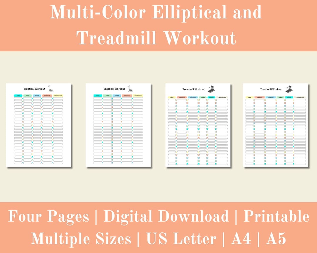 Multi Color Elliptical and Treadmill Workout, Elliptical Log, Treadmill ...