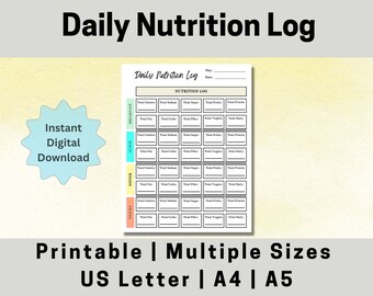 Printable Daily Food Log, Daily Food Log, Nutrition Log, Food Tracker ...