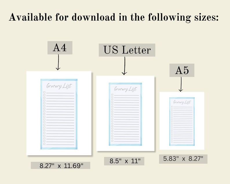 Grocery List Printable, Food Shopping List Printable, Digital Download Grocery List, Digital ...