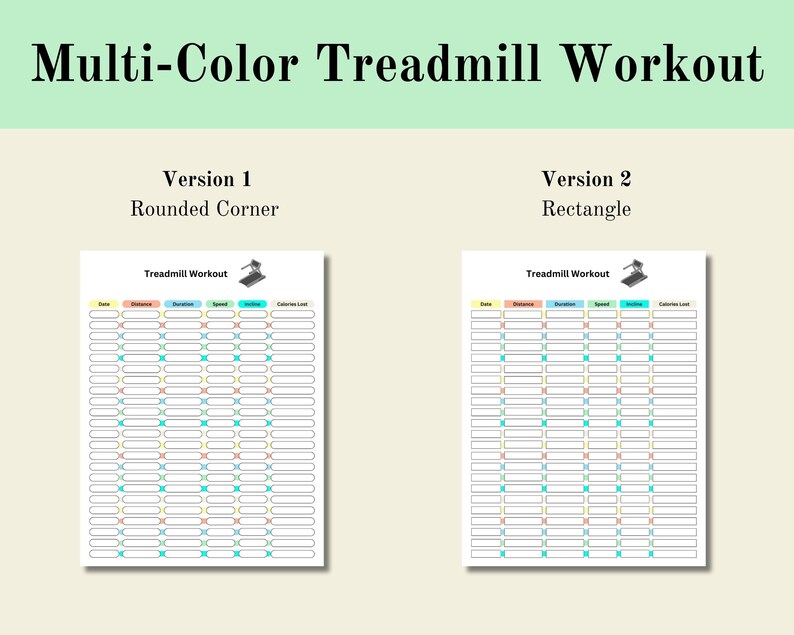 Multi Color Treadmill Workout, Treadmill Log, Treadmill Tracker ...