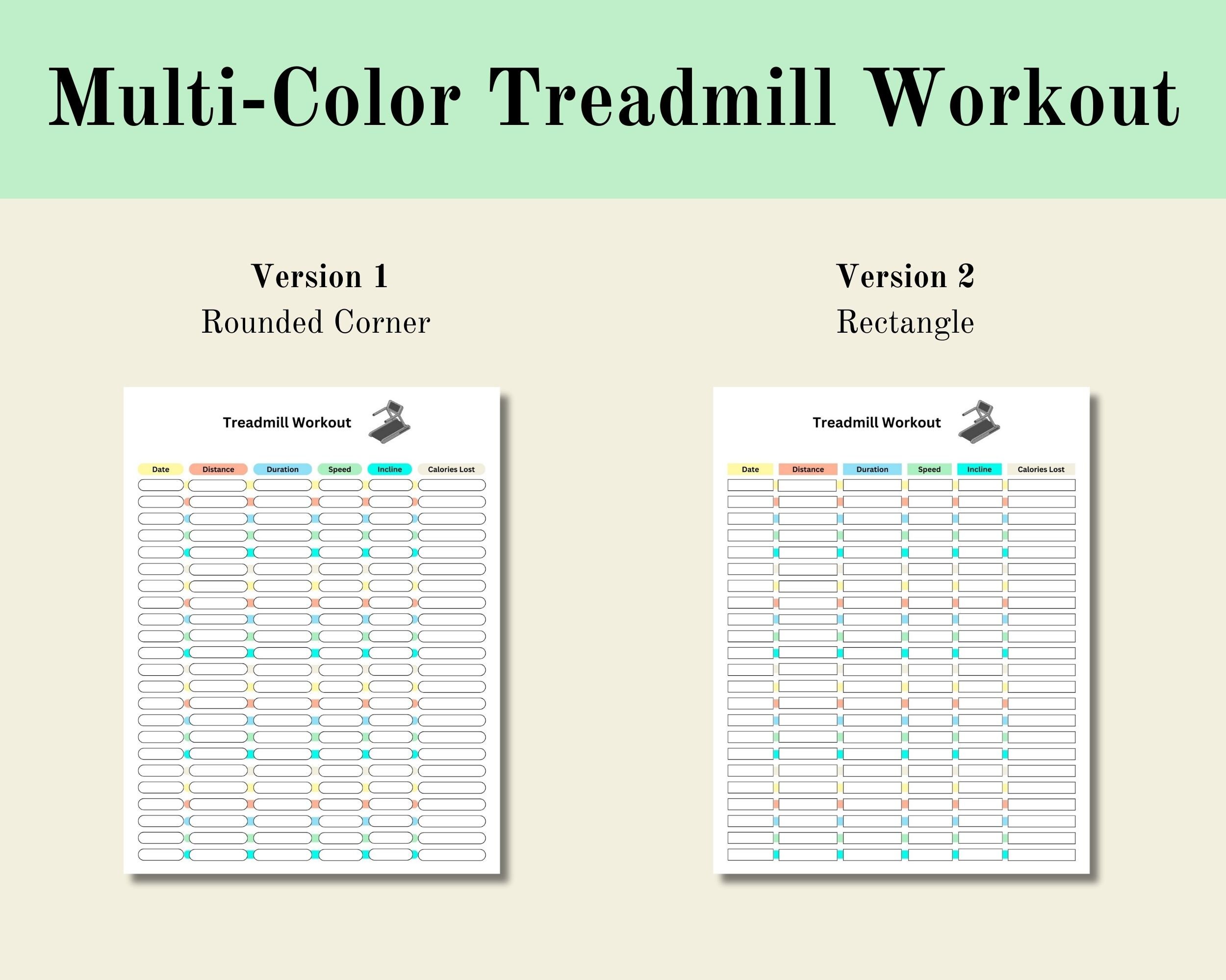 Multi Color Treadmill Workout, Treadmill Log, Treadmill Tracker ...