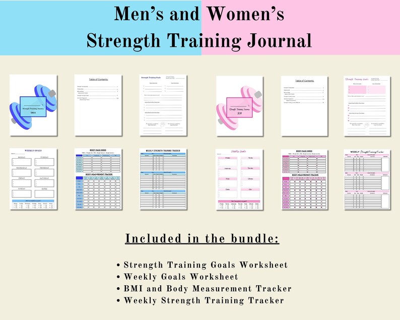 Mens and Womens Body Image and Strength Training Journal Bundle, Weight ...