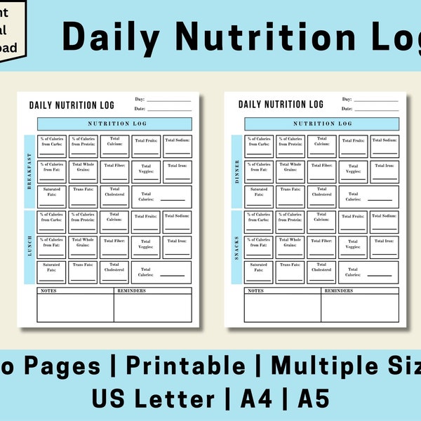 Nutrition Log, Daily Nutrition Log, Meal Tracker, Food Tracker ...