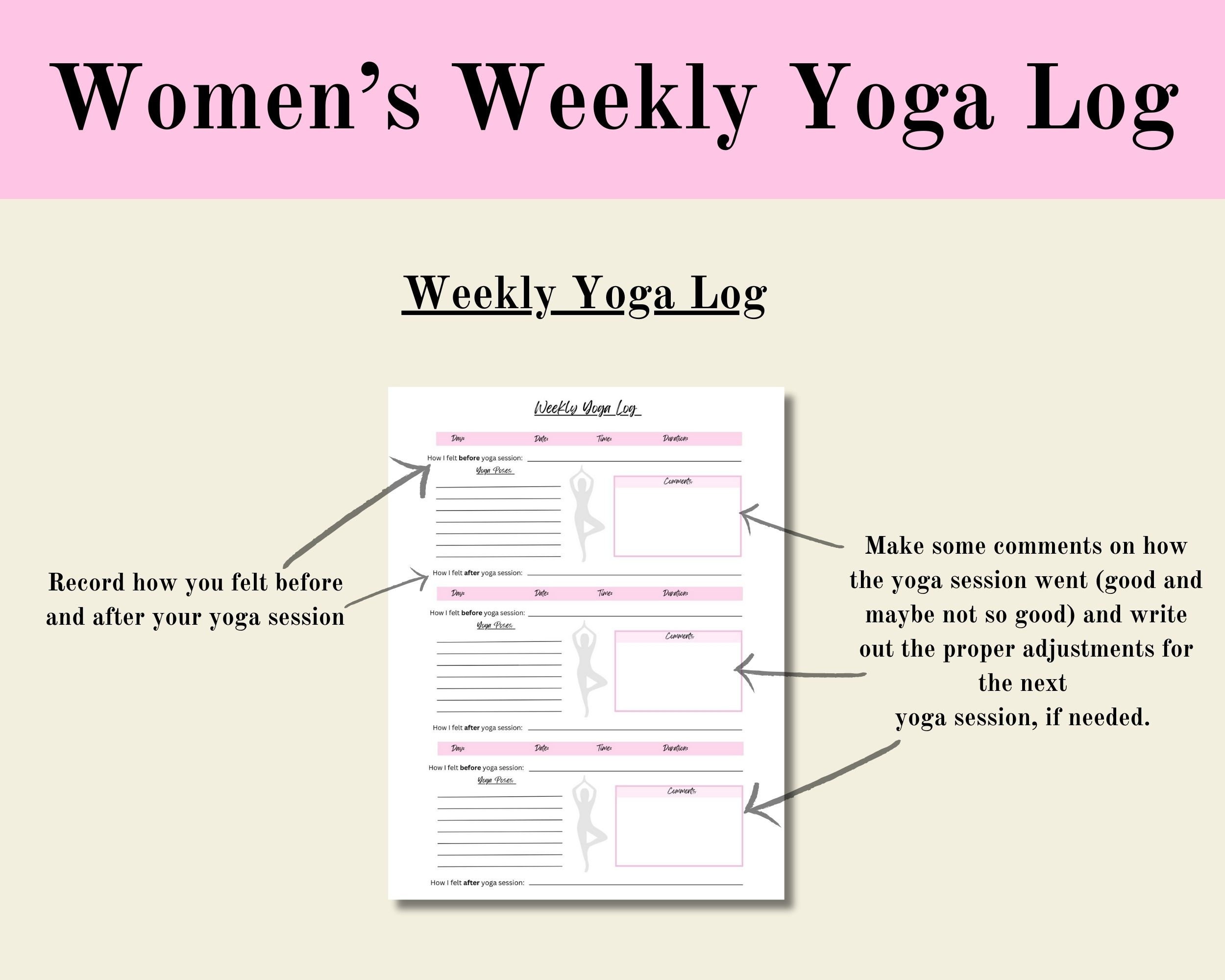 Printable Yoga Log, Yoga Tracker, Yoga Log, Weekly Yoga Log, Womens ...