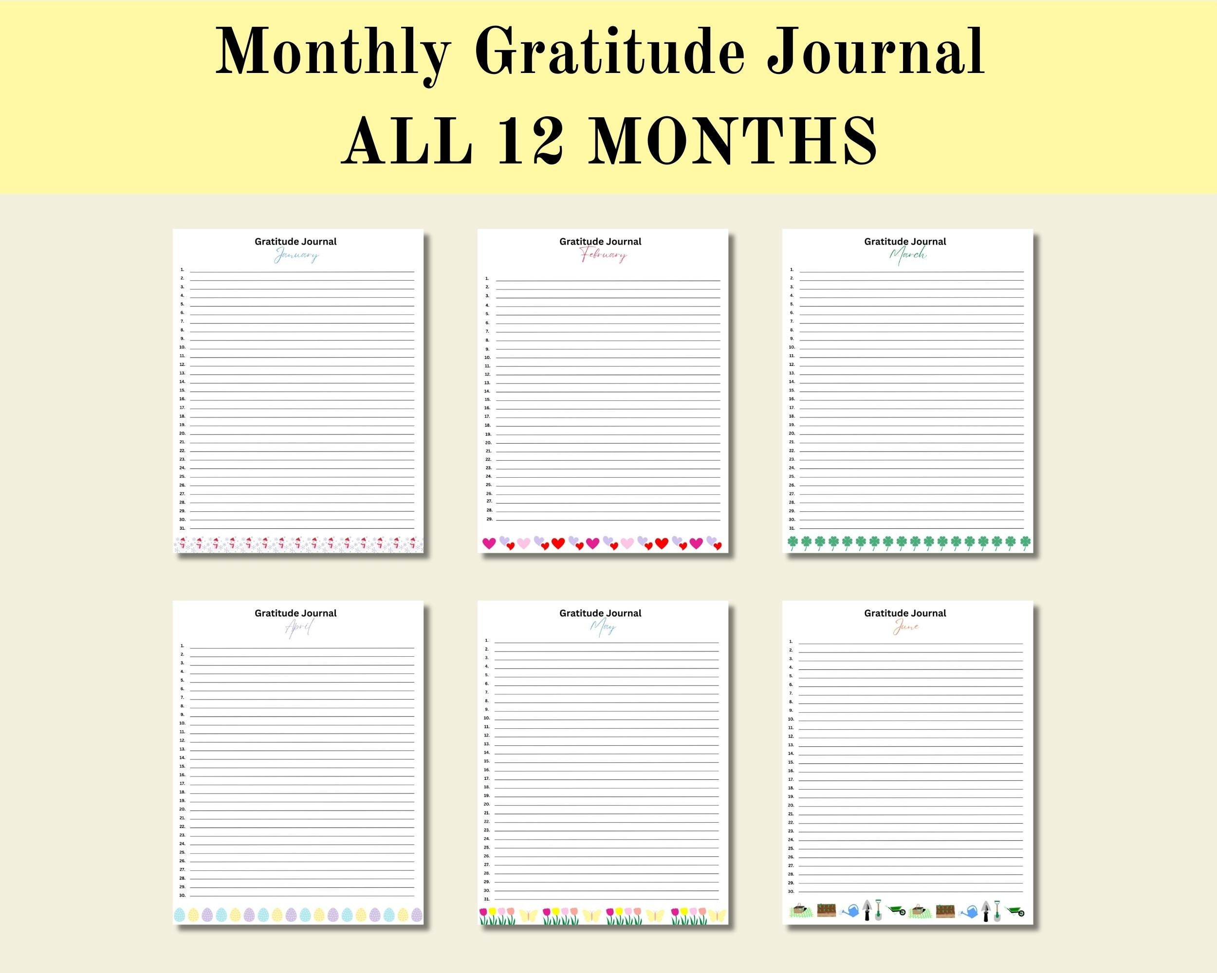 Monthly Gratitude Journal Printable All Months, Daily Gratitude ...