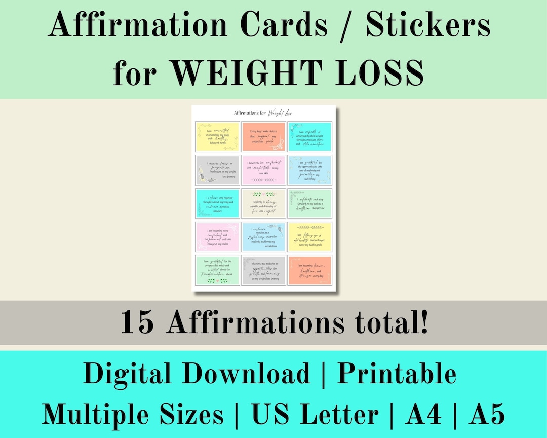 Daily Affirmation Cards for Weight Loss Printable Stickers Self Love ...