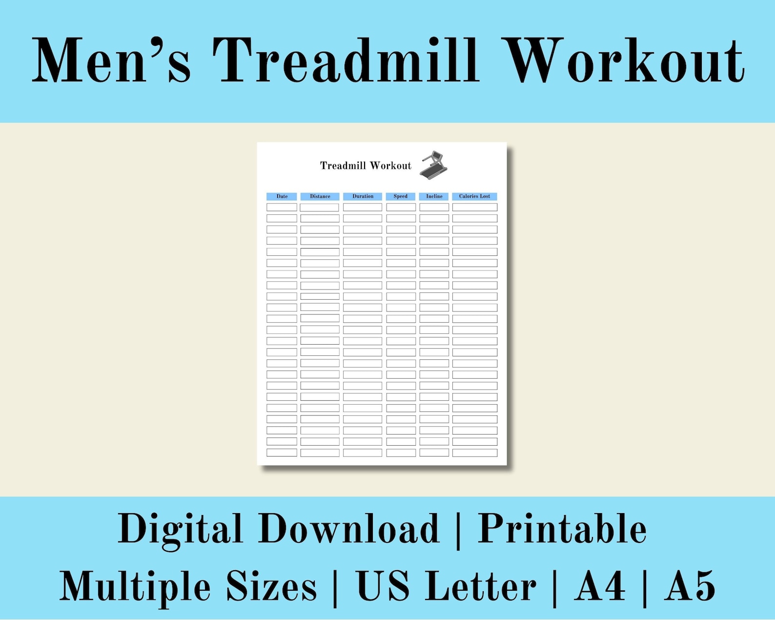 Mens Treadmill Workout, Treadmill Log, Treadmill Tracker, Fitness ...