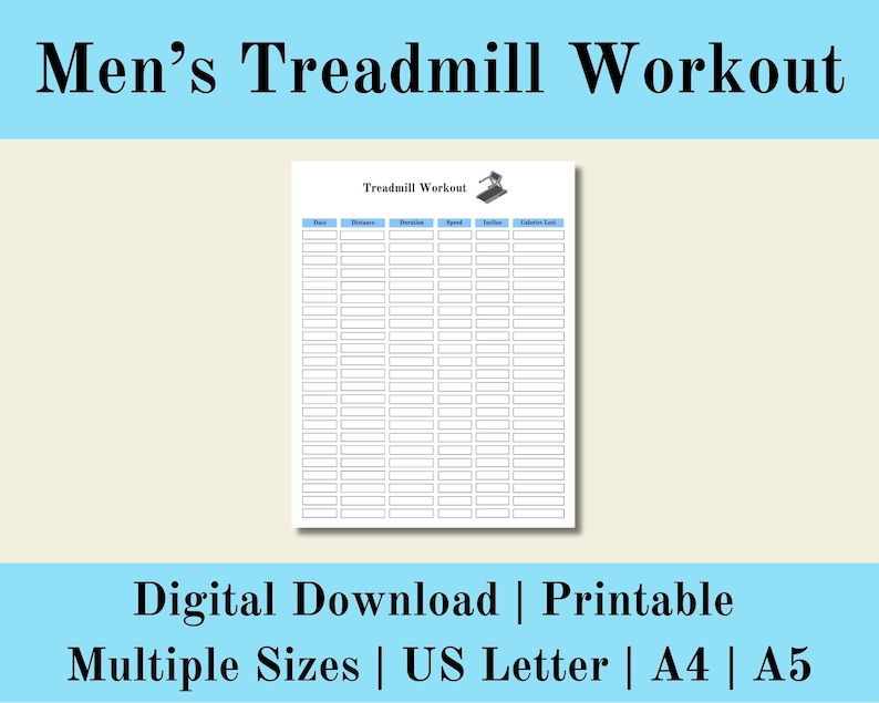 Mens Treadmill Workout, Treadmill Log, Treadmill Tracker, Fitness ...