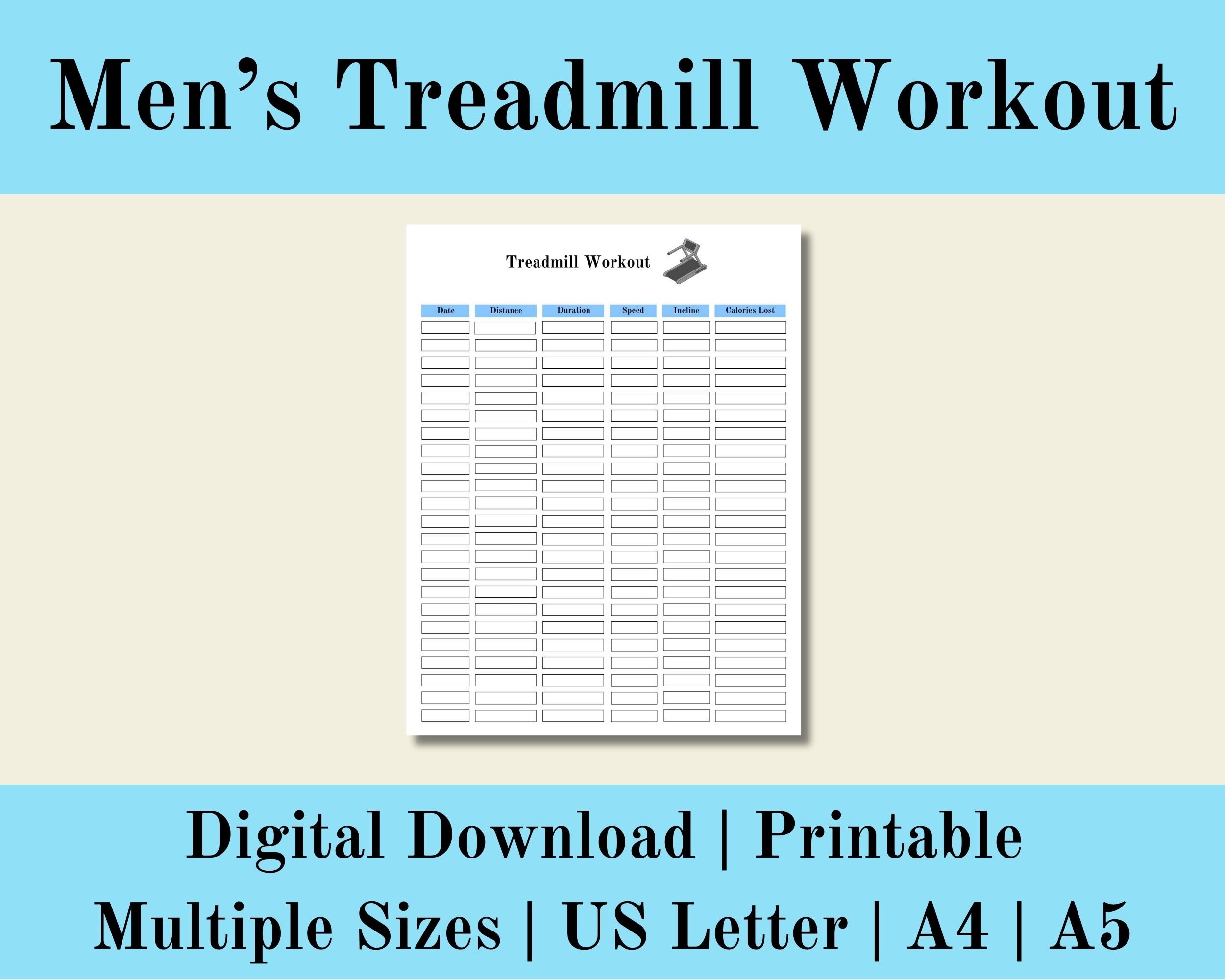 Mens Treadmill Workout, Treadmill Log, Treadmill Tracker, Fitness ...