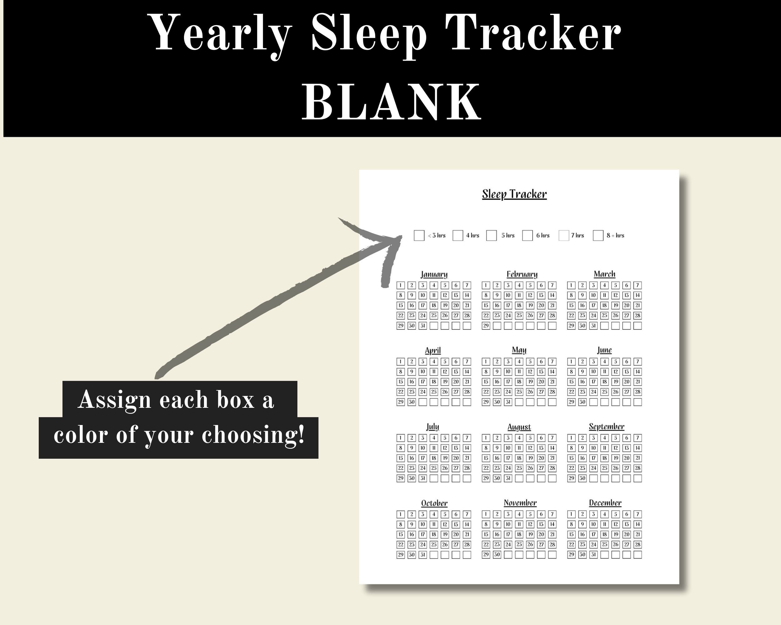 Yearly Sleep Tracker Blank Printable Log, Sleep Worksheet Journal ...
