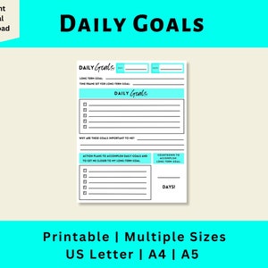 Daily Goals Printable, Daily Goal Sheet, Goal Planning, Goal Setting ...