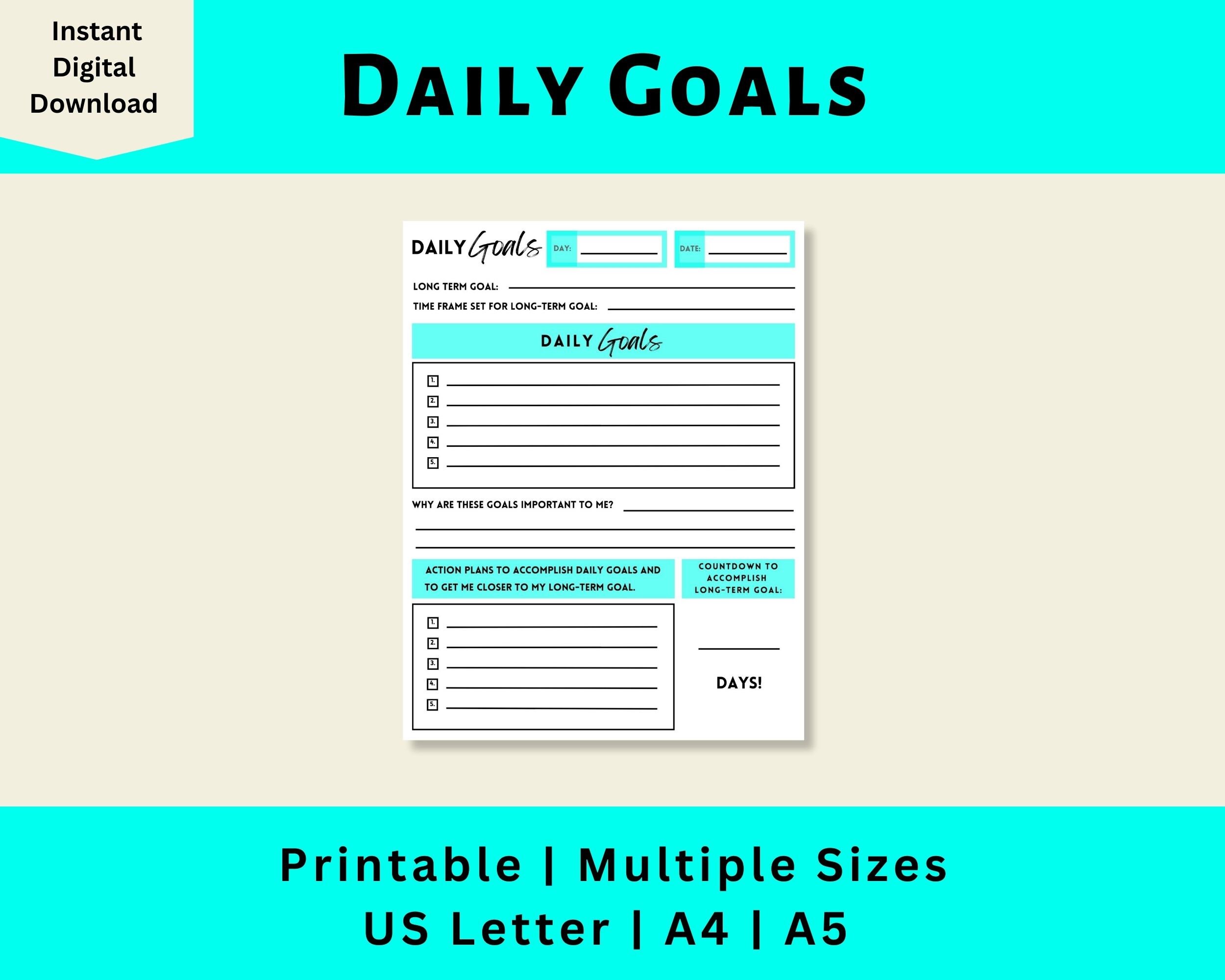 Daily Goals Printable, Daily Goal Sheet, Goal Planning, Goal Setting ...