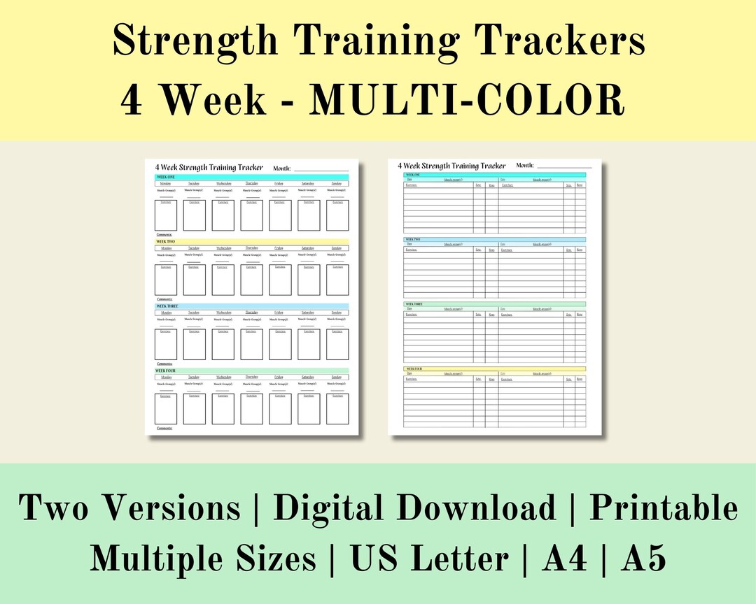 Strength Training 4 Week Trackers Multi Color, Fitness Tracker, Weight ...