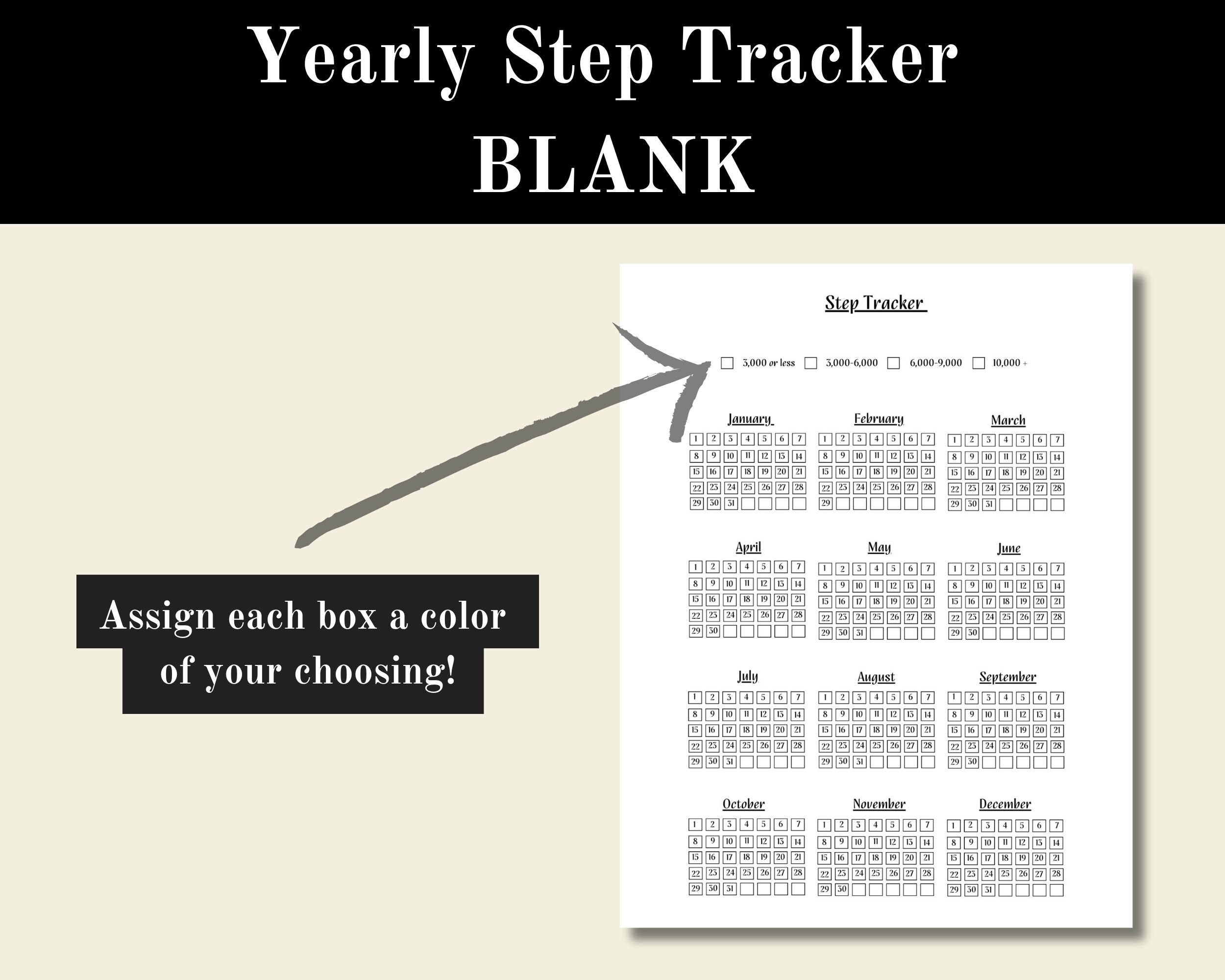 Yearly Step Tracker Blank Printable, Daily Step Log Digital, Step ...