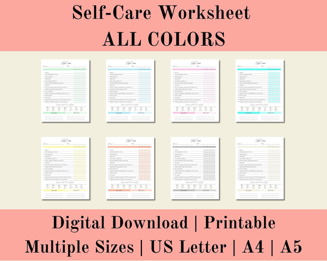 Self Care Weekly Worksheet Printable, Daily Self Care Journal Digital ...