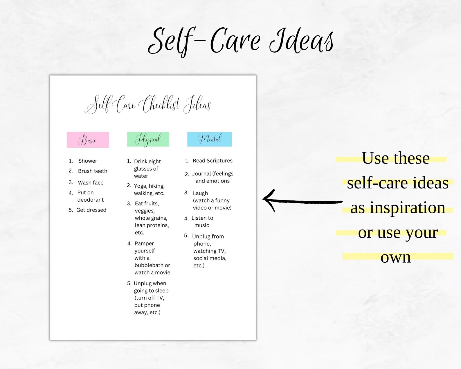 Self Care Checklist, Wellbeing Checklist, Self Care PDF, Printable ...