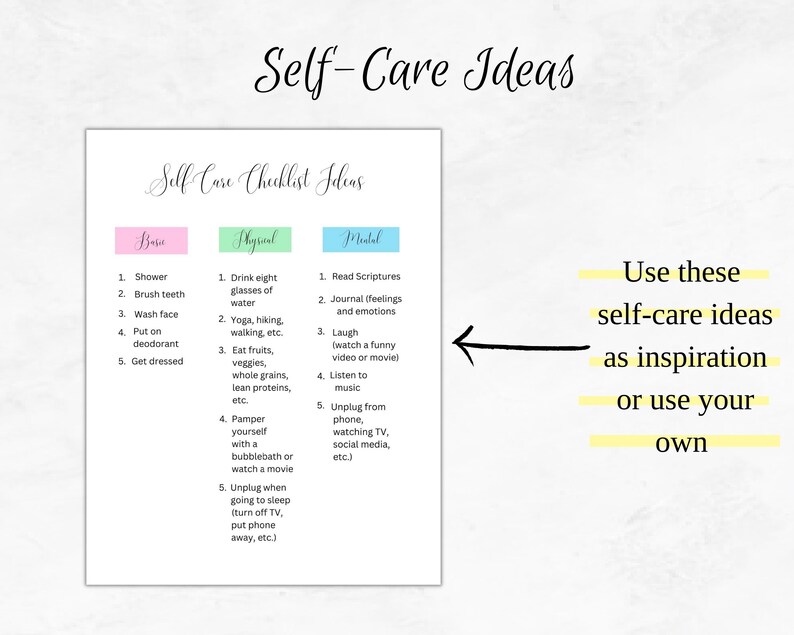 Self Care Checklist, Wellbeing Checklist, Self Care PDF, Printable ...