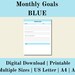 Monthly Goals Blue, Goals Digital Printable, Goal Setting Worksheet ...
