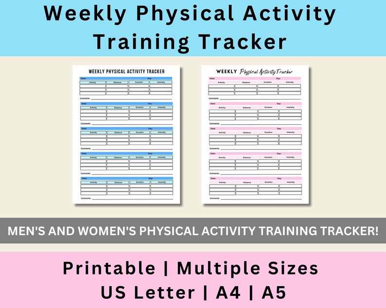Weekly Physical Activity Tracker Printable, Physical Activity Log ...