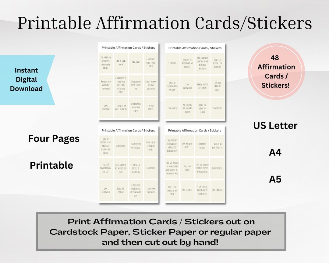 Printable Affirmation Cards, Printable Affirmation Stickers ...
